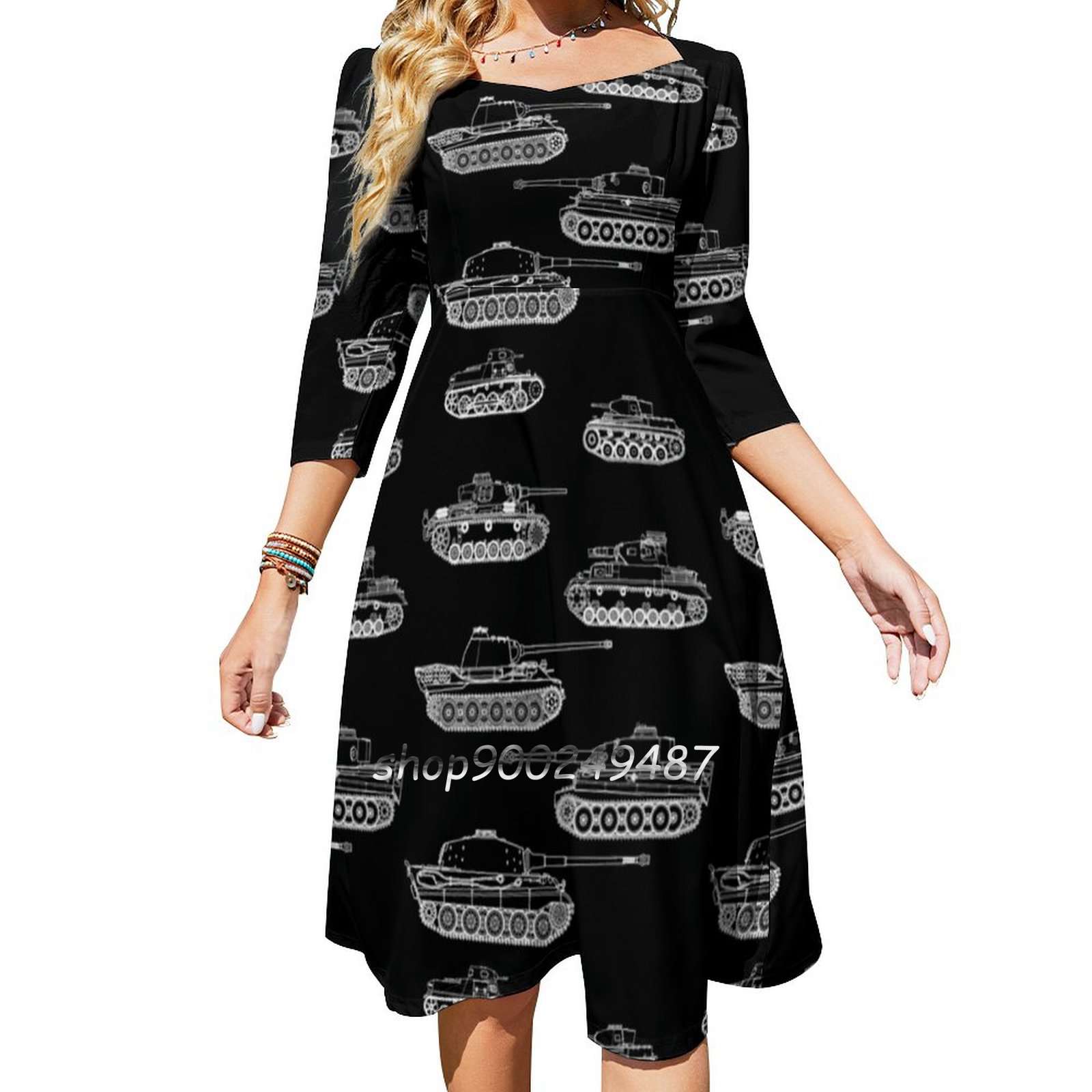 German Panzers Of Wwii Sweet Elegant Dress Women Korean Kawaii Square ...