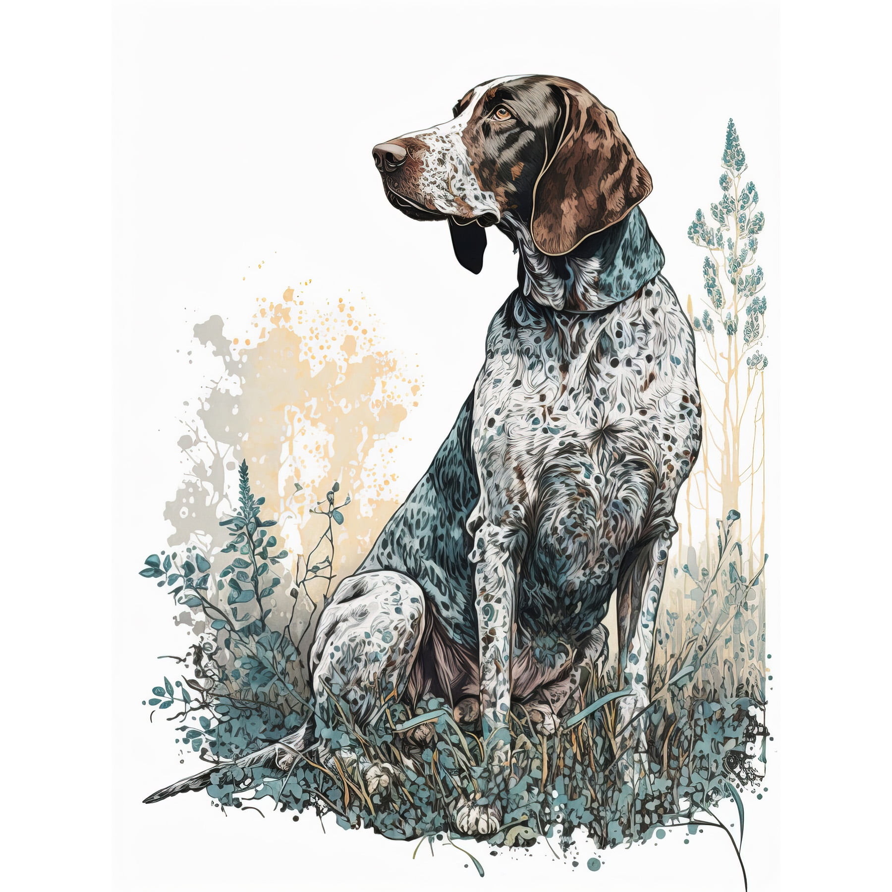 German Pointer Dog Sitting in Field Modern Detailed Illustration Extra ...