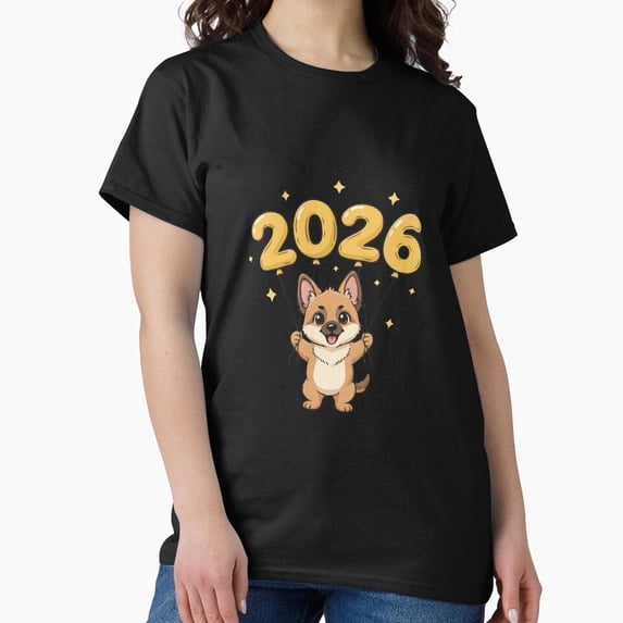 German Shepherd 2026 Balloons Cute New Year Puppy Celebration Unisex T ...