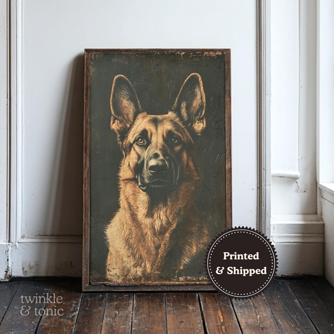 German Shepherd Art Print Dog Lover New Puppy Dark Academia Vintage Man ...