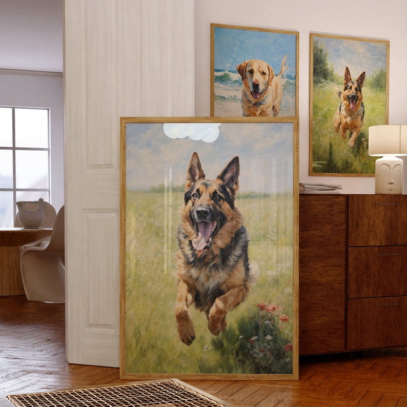 German Shepherd Art Print, Gift For Dog Lovers, Dog Breed Art Painting ...