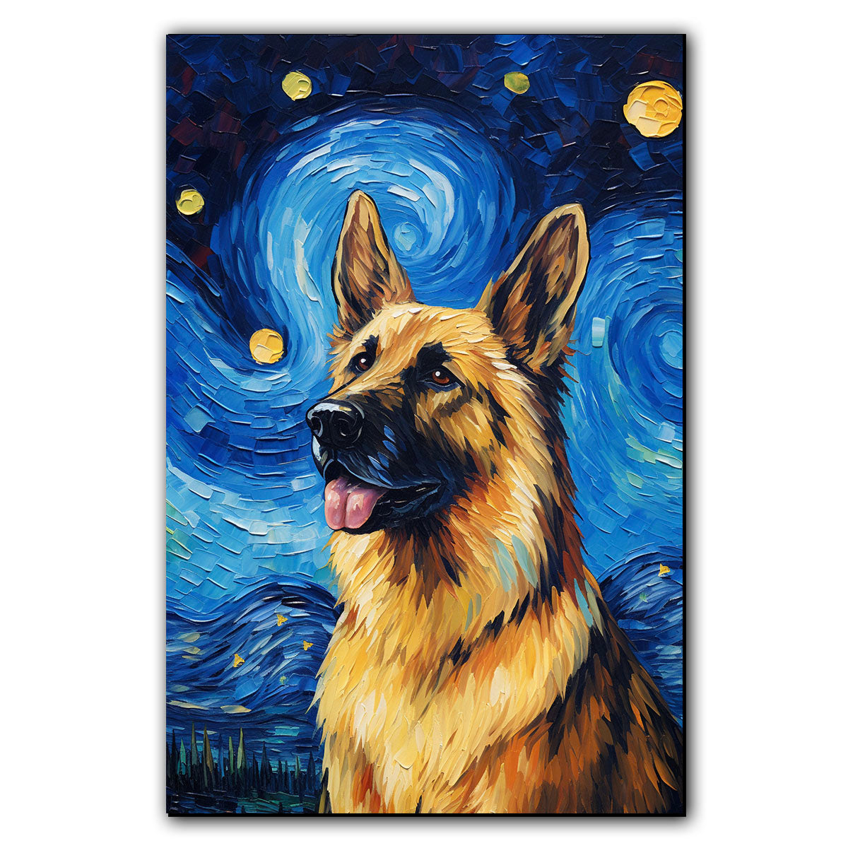 German Shepherd Art Starry Night Canvas Print of Van Gogh Oil Paintings ...