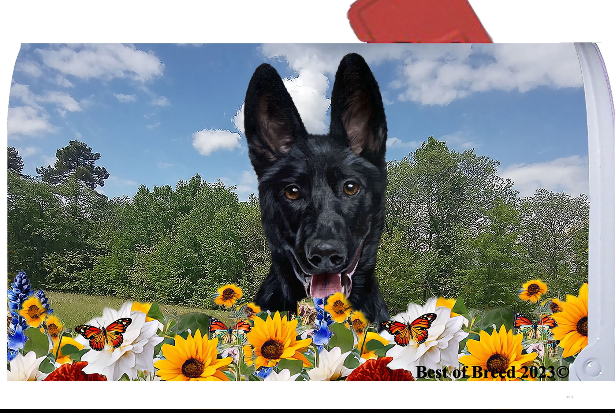German Shepherd Black - Best of Breed Summer Flowers Mailbox Cover Hi ...