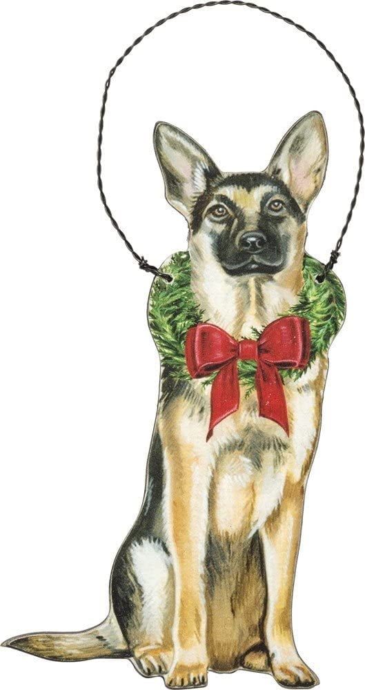 German Shepherd Christmas Tree Ornament - 3" x 5", Wooden, Red Bow ...