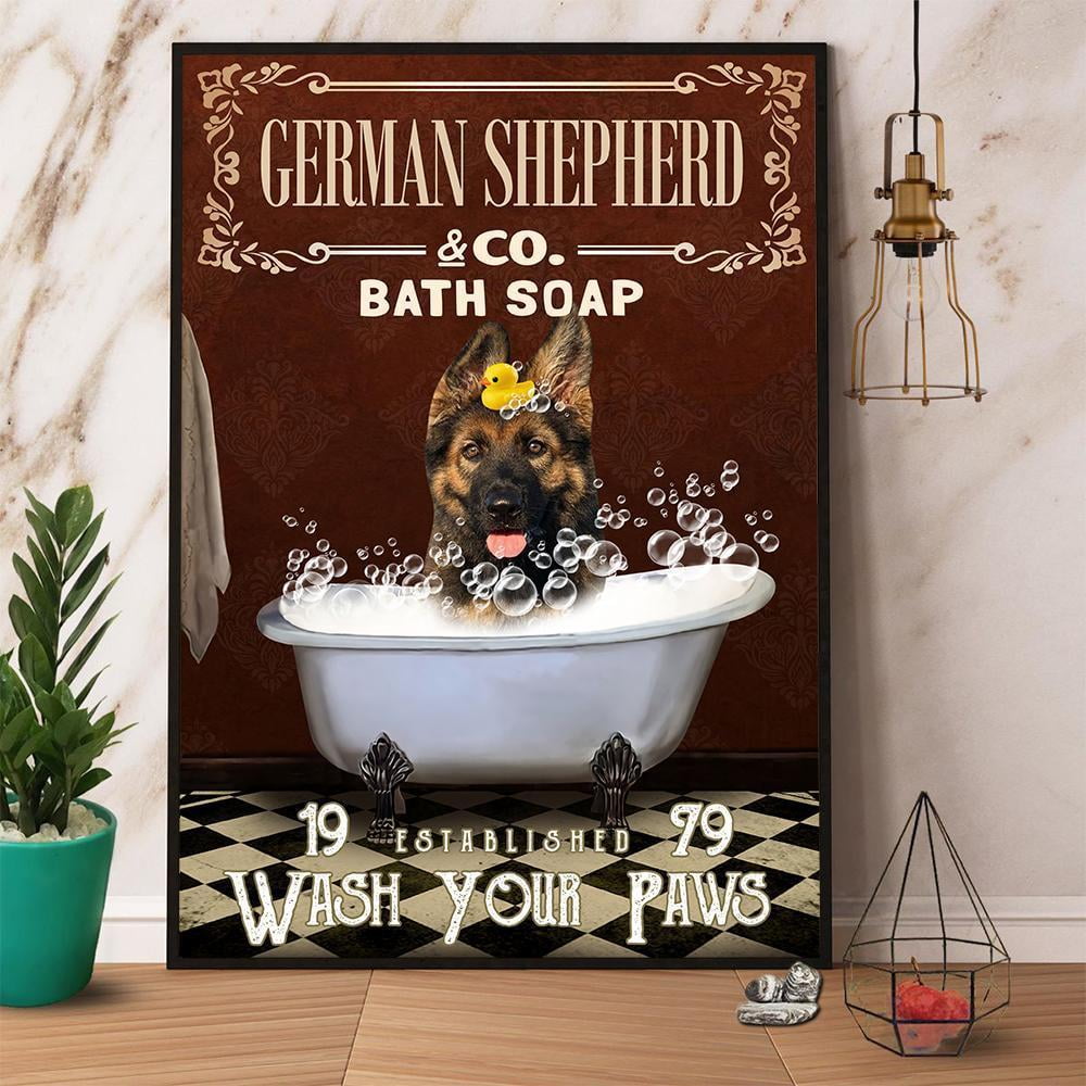 German Shepherd & Co. Bath Soap Wash Your Paws Dog Satin Poster Wall ...