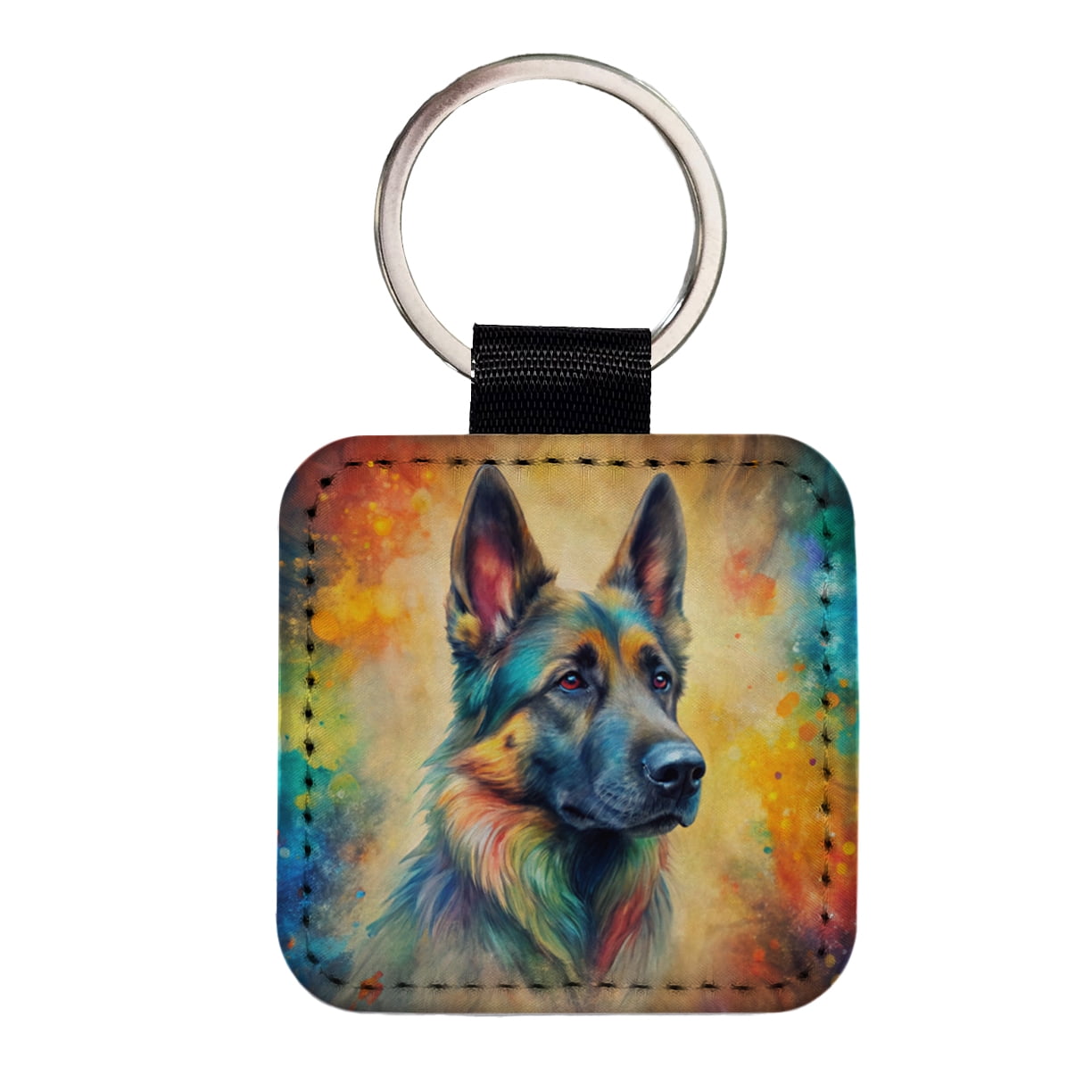 German Shepherd Dog Abstract Art Faux Leather Square Keychain - Walmart.com