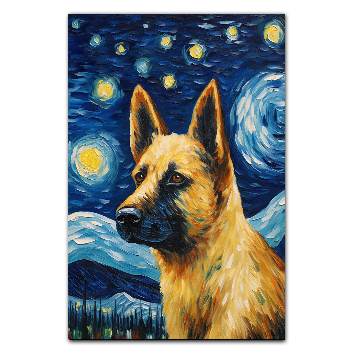 German Shepherd Dog Art Canvas, Starry Night Van Gogh Oil Painting Art ...
