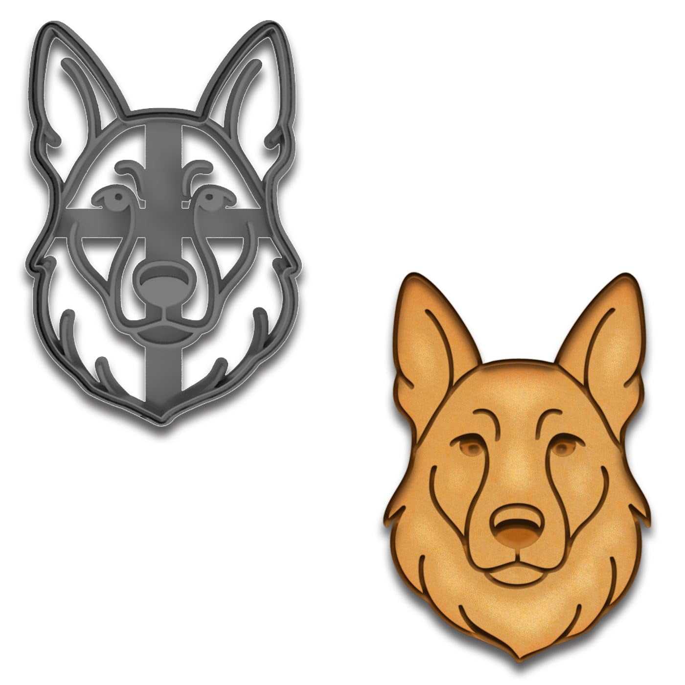 German Shepherd Dog Face Cookie Cutter & Stamp - 4x2.63", Realistic ...
