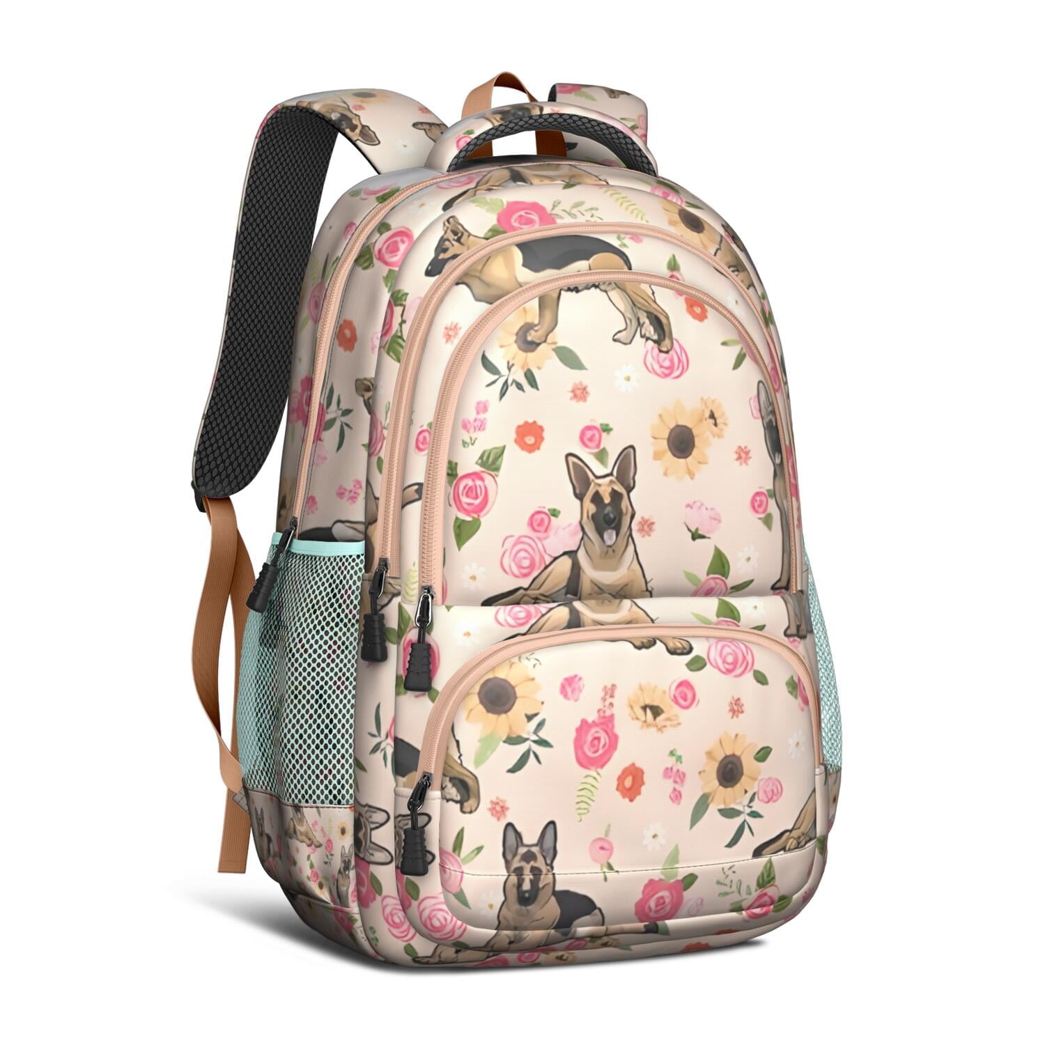German Shepherd Dog and Flower Backpack for School,Cute School Bag ...