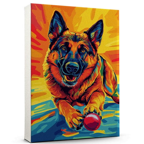 German Shepherd Dog Playing Ice Hockey Stretched Canvas Size 8x12 ...