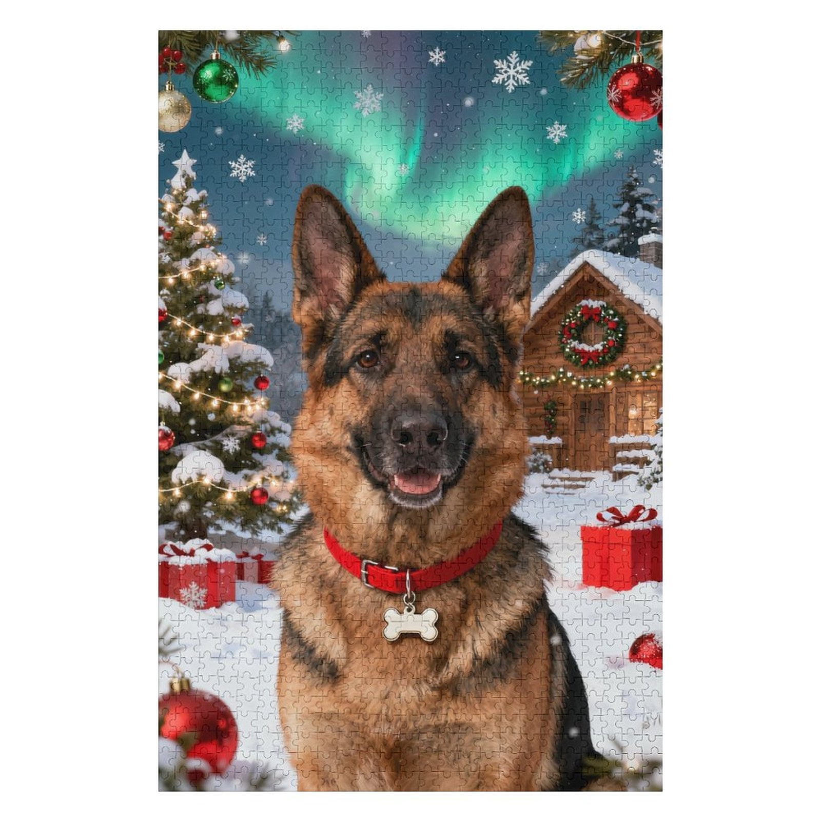 German Shepherd Dog Red Collar Snow Scene 1000 Piece Christmas Puzzle ...