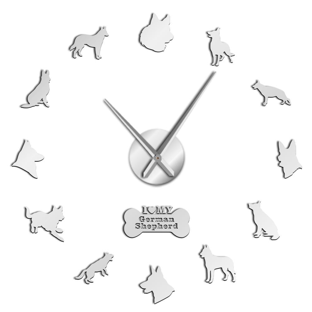 German Shepherd Dog Silhouette Frameless Wall Clock Stickers, DIY ...