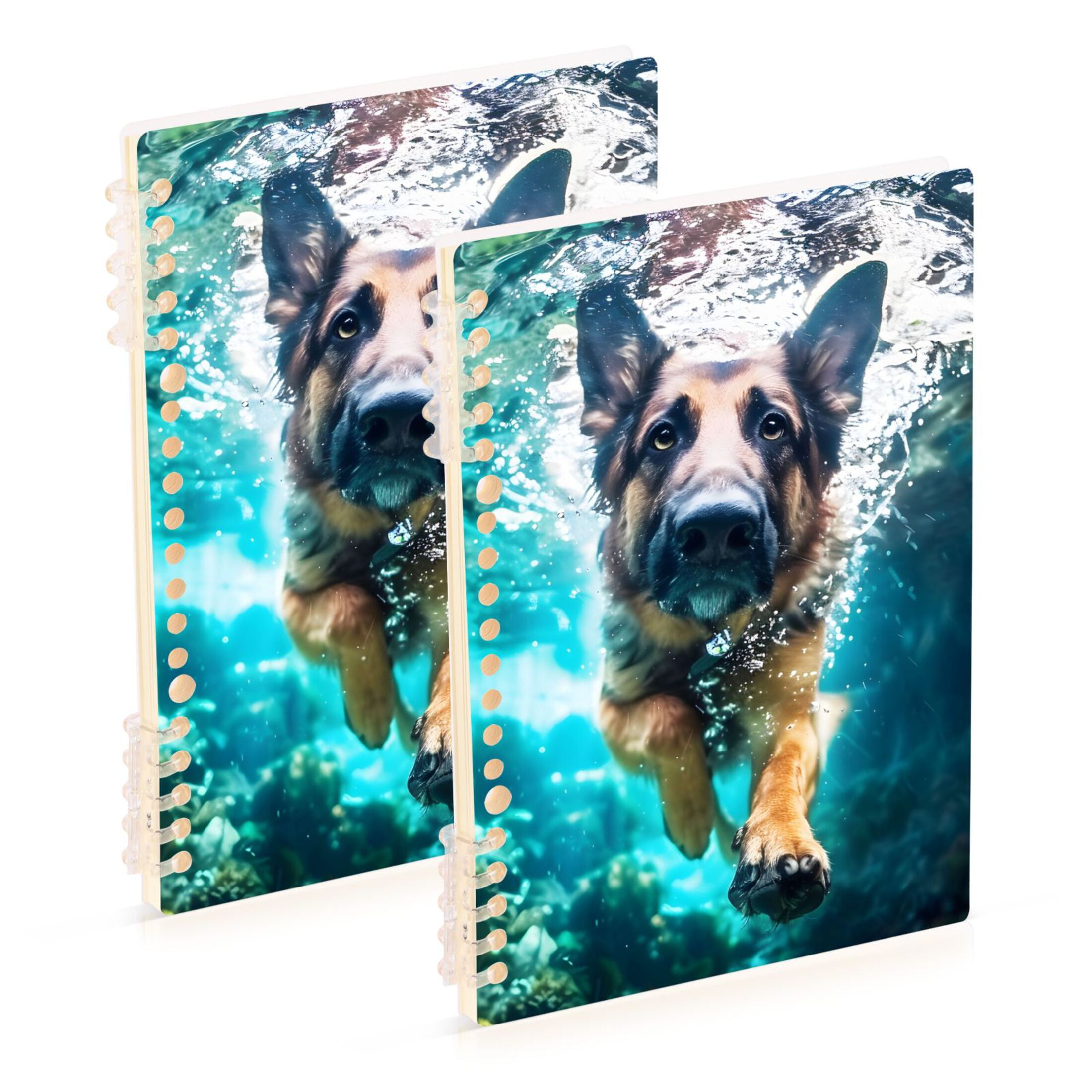 German Shepherd Dog Swimming Underwater 2 Pcs Spiral Notebooks 60 ...
