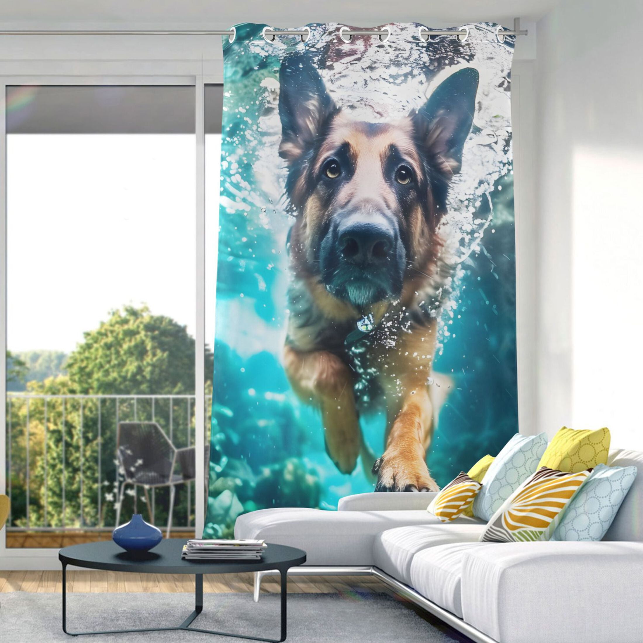 German Shepherd Dog Swimming Underwater Blackout Curtains W82 x L42 1 ...