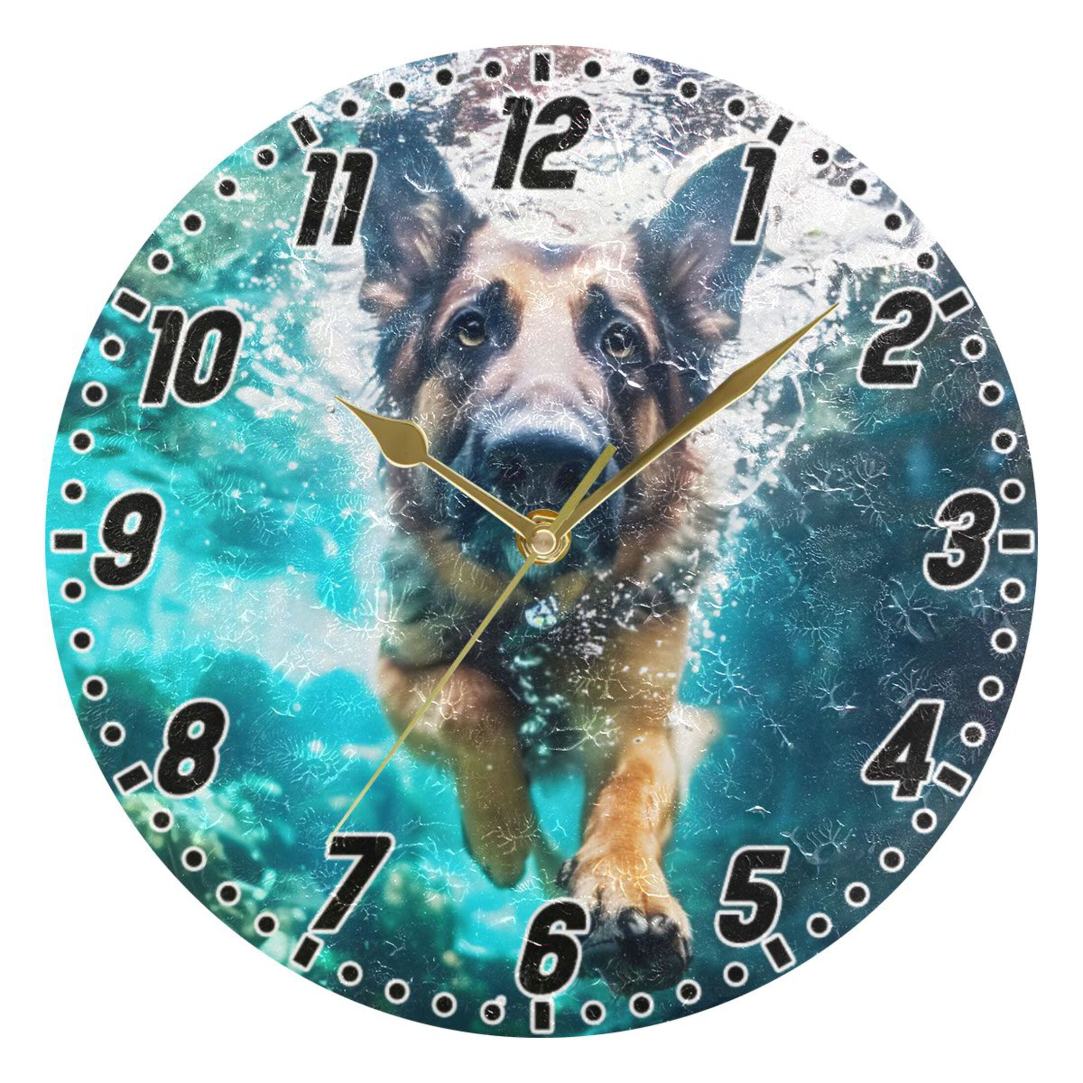 German Shepherd Dog Swimming Underwater Wall Clock 9.8 inch Battery ...