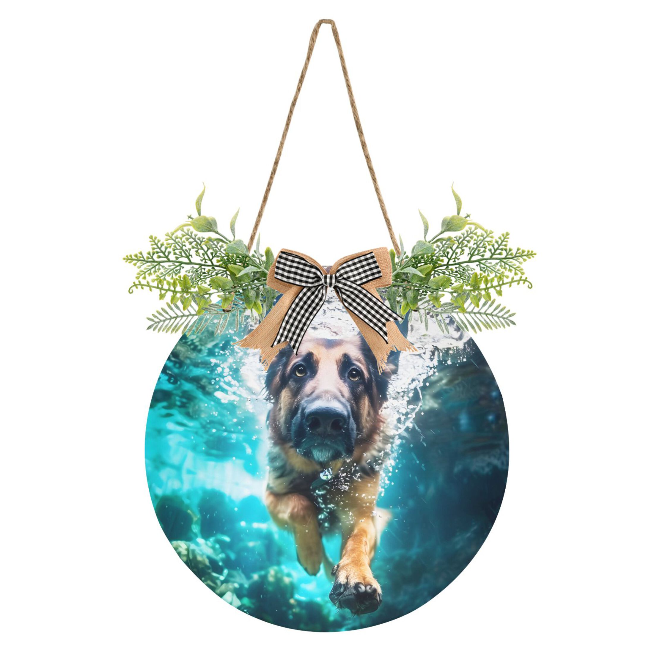 German Shepherd Dog Swimming Underwater Welcome Front Door Sign Round ...