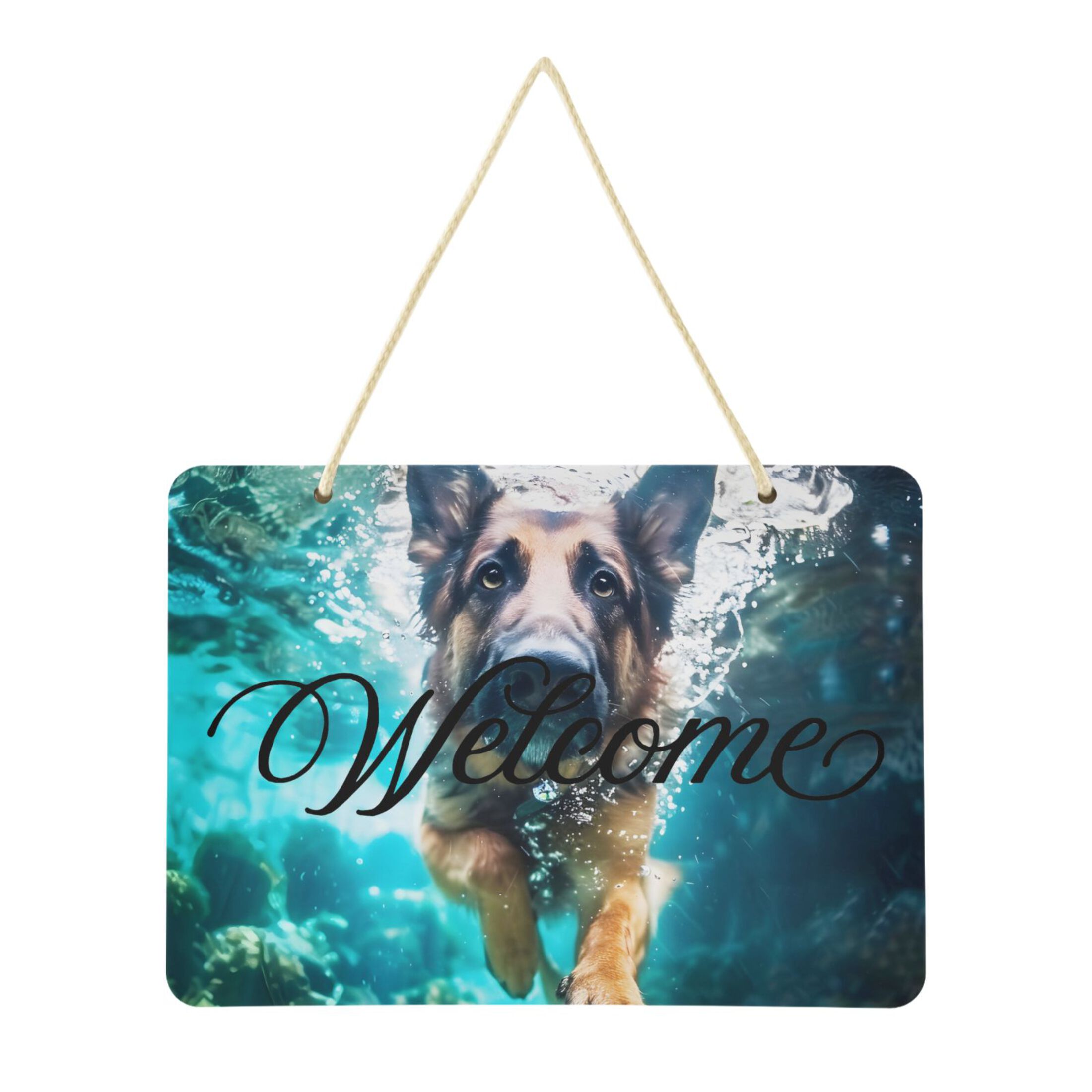 German Shepherd Dog Swimming Underwater Welcome Sign Front Door PVC ...
