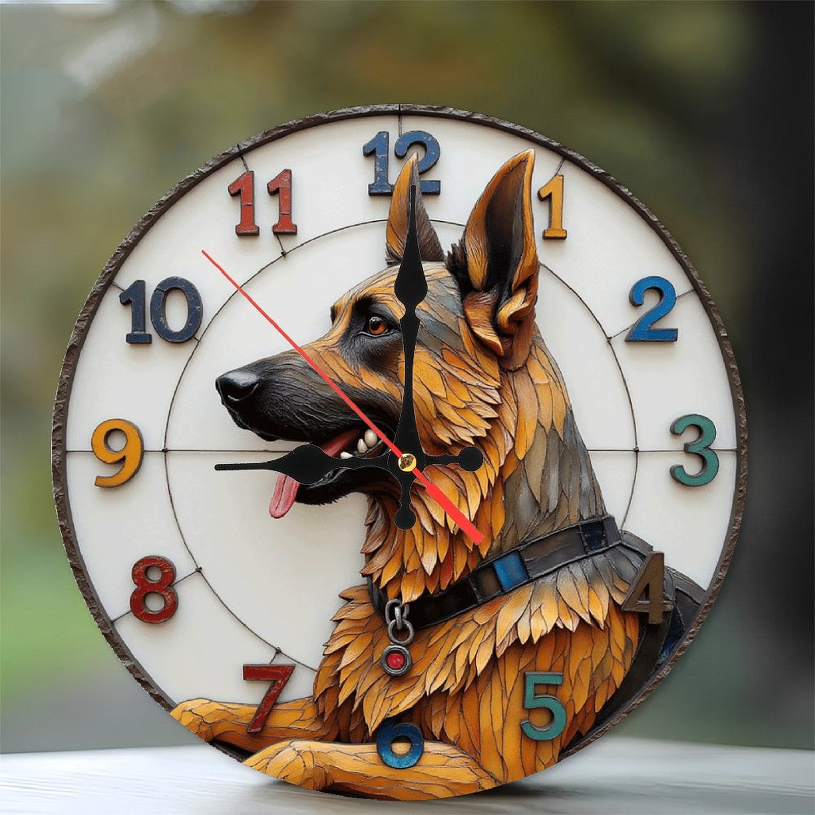 German Shepherd Dog Wall Clock Decorative Artwork 10-Inch Silent Wooden ...