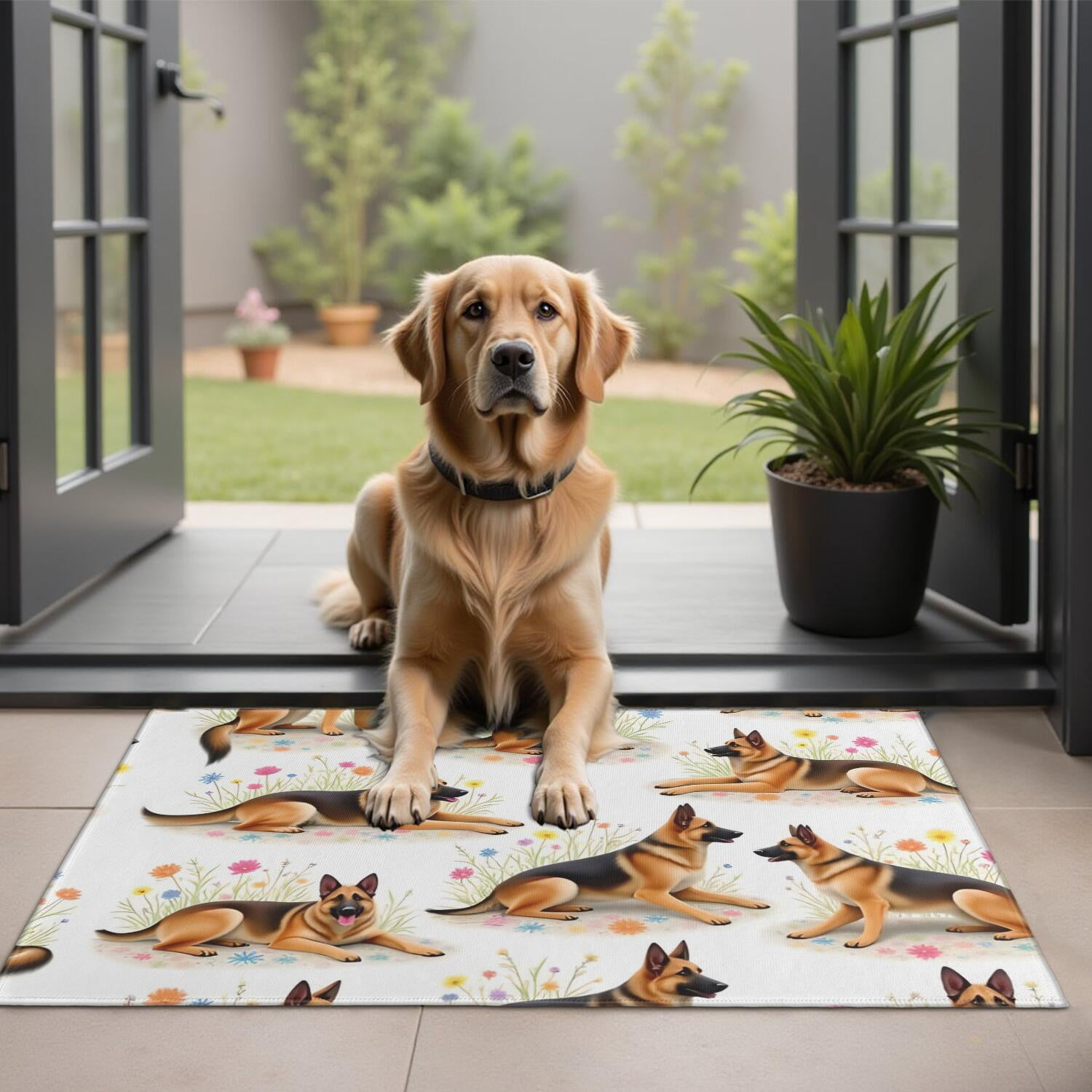 German Shepherd Dogs with Flowers Door Rugs,Washable Non Slip Door Mats ...