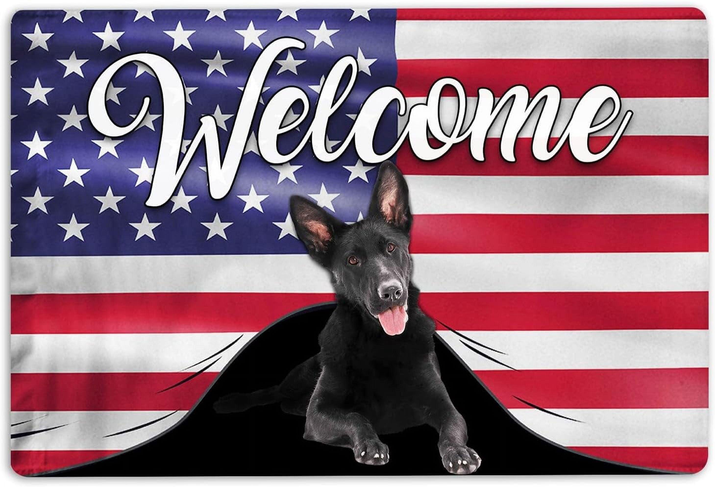 German Shepherd Door Mat Funny Black German Shepherd Welcome American ...