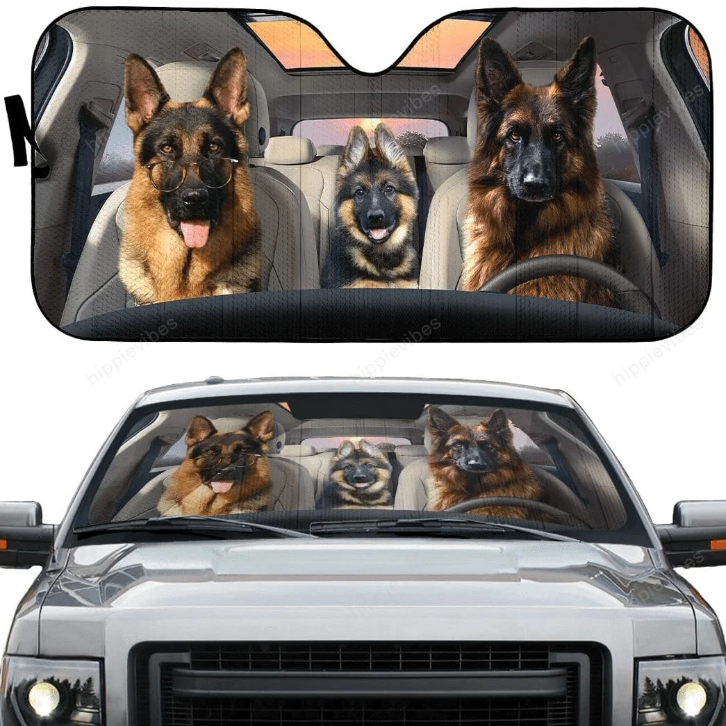 German Shepherd Family Driving Car Sunshade Funny Dogs Auto Sun Shade ...