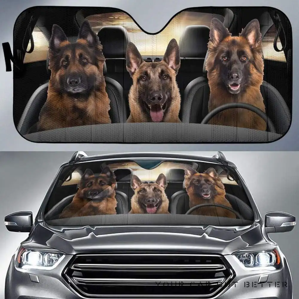 German Shepherd Family Driving Car Sunshade Funny Dogs Auto Sun Shade ...