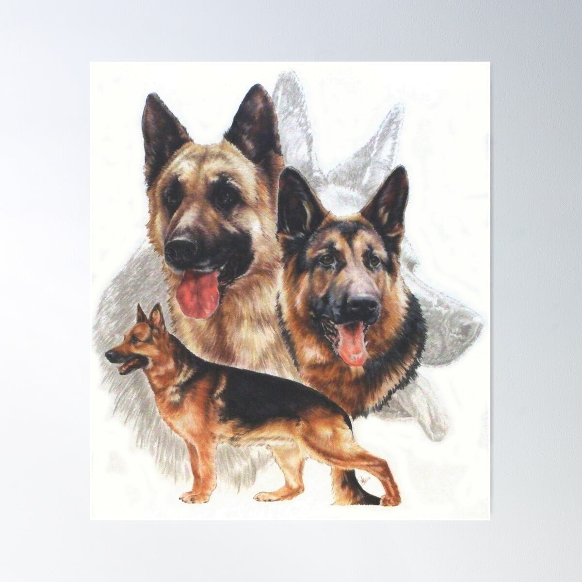 German Shepherd Grouping Poster Wall Art, Modern Wall Decor For Living ...