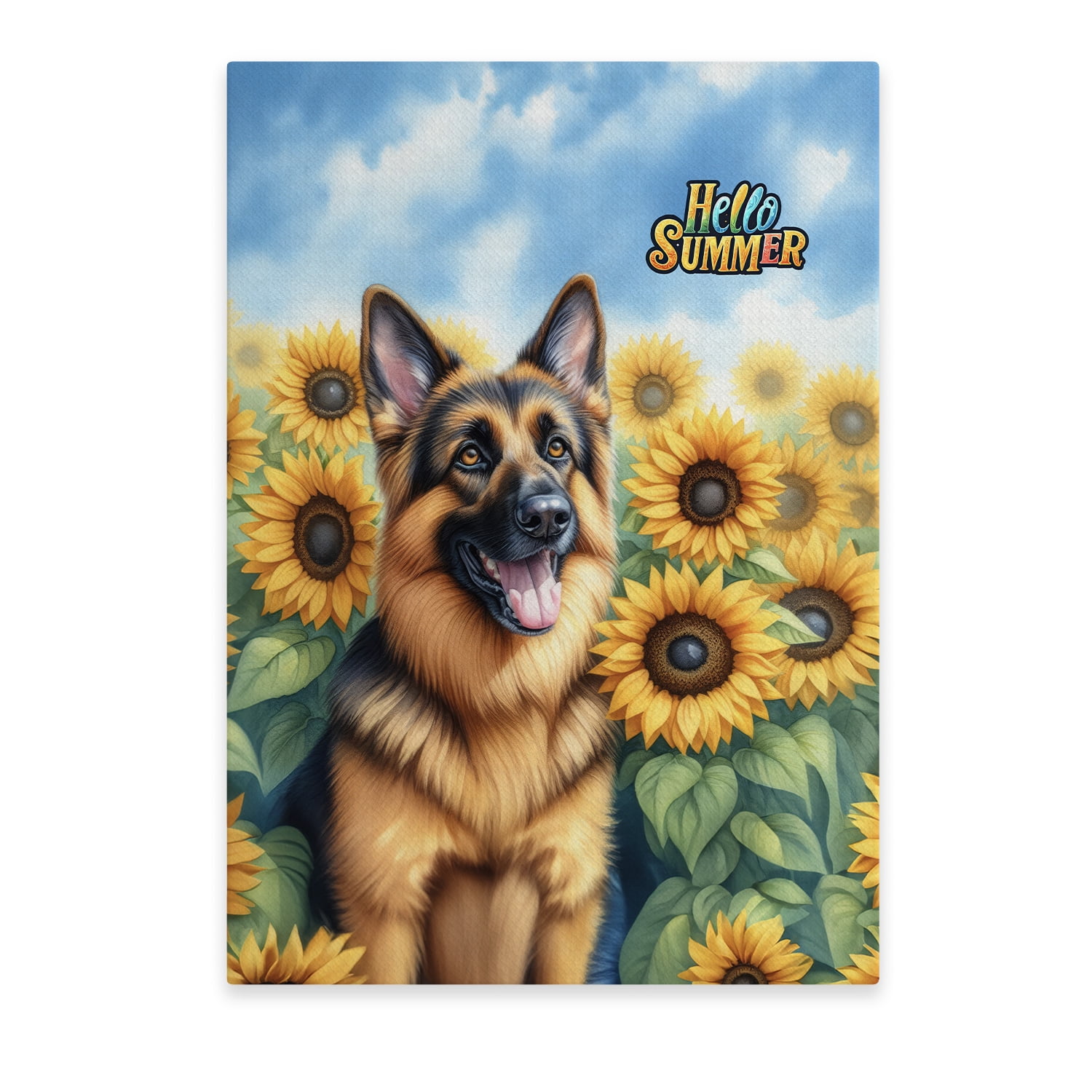 German Shepherd Hello Summer Sunshine Sunflowers Spring Retro Vintage ...