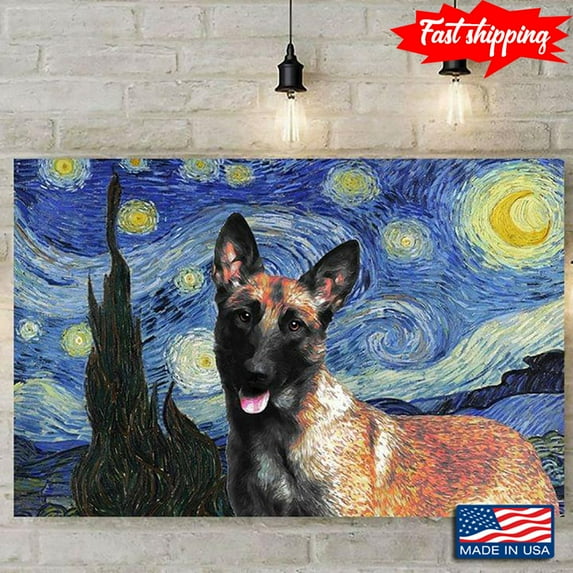 German Shepherd In The Starry Night Vincent Van Gogh 16 x 24 Inch ...