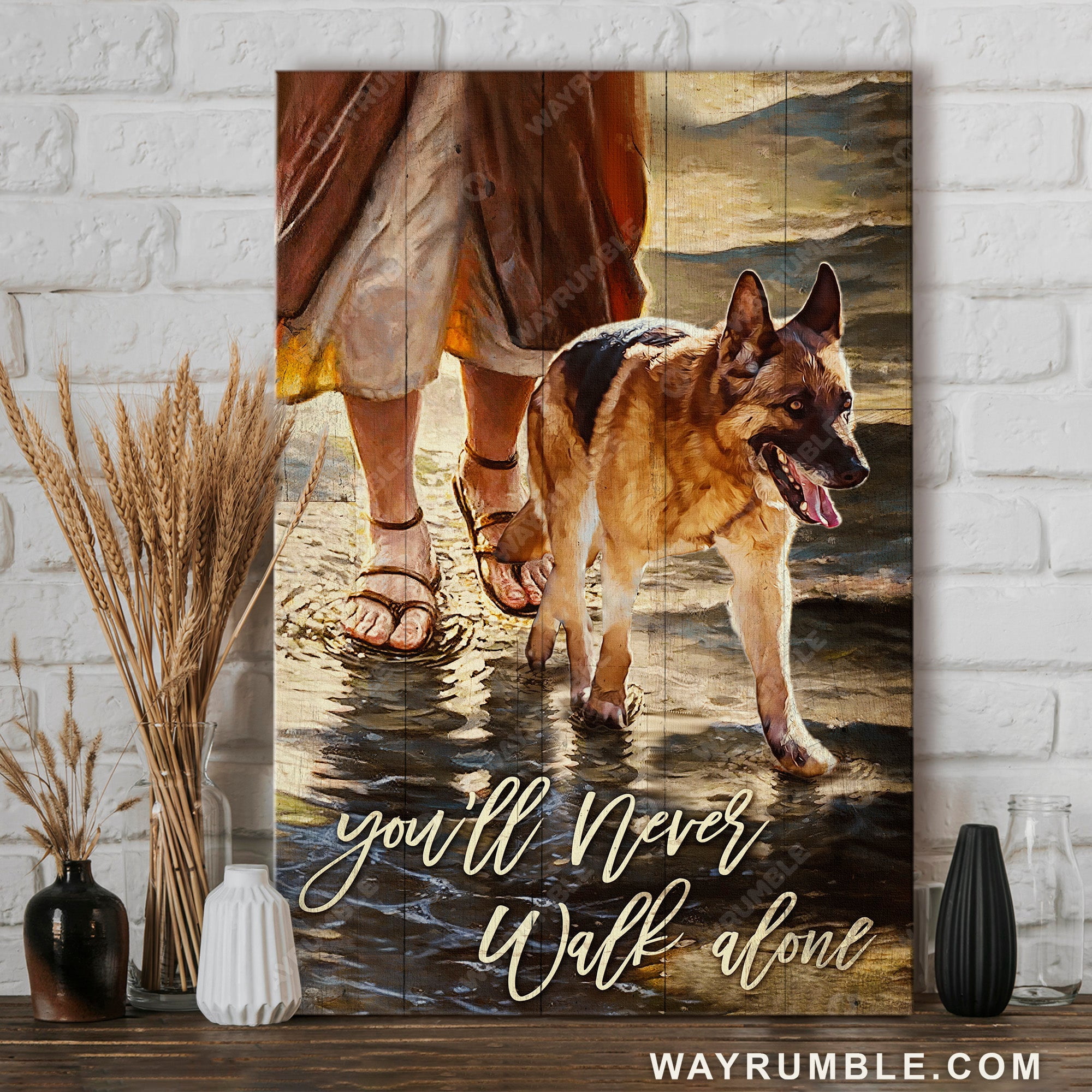 German Shepherd Jesus Walk You'Ll Never Walk Alone - Jesus Portrait ...
