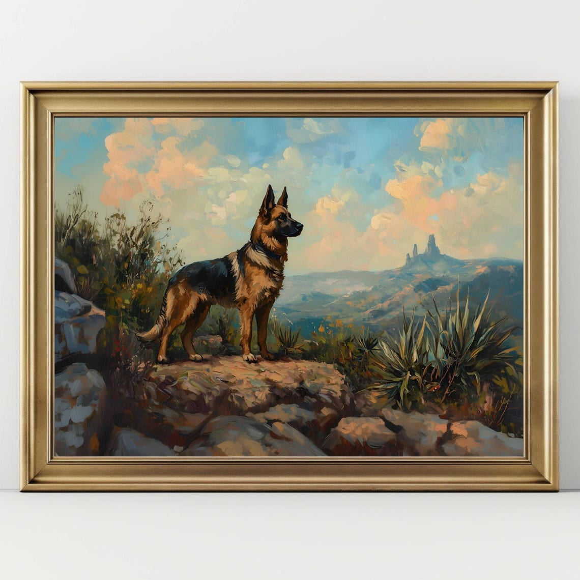 German Shepherd Landscape Art Print – Loyal Dog Wall Decor, Noble ...