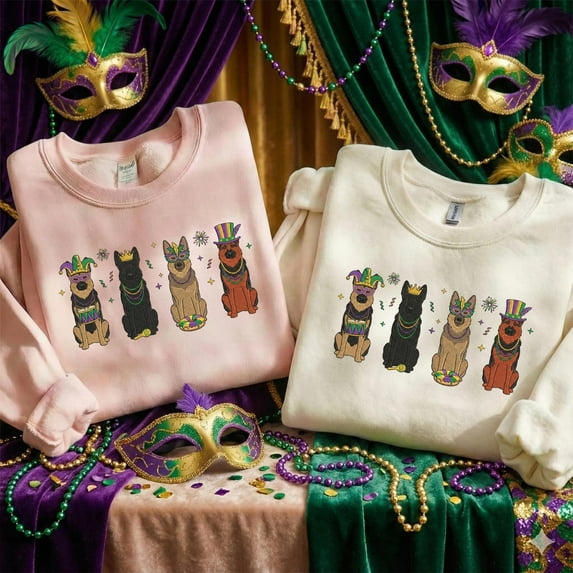 German Shepherd Mardi Gras Sweatshirt, Embroidered GSD Shirt, Cute Fat ...