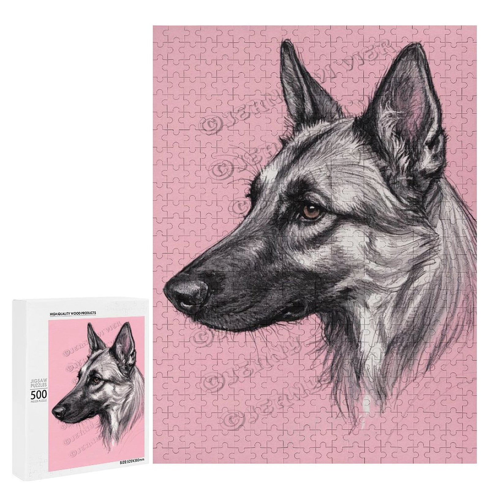 German Shepherd Portrait – 500 Piece Wooden Jigsaw Puzzle | Challenging ...