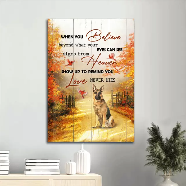 German Shepherd Poster -Autumn Forest, Red Cardinal Poster Gift For ...