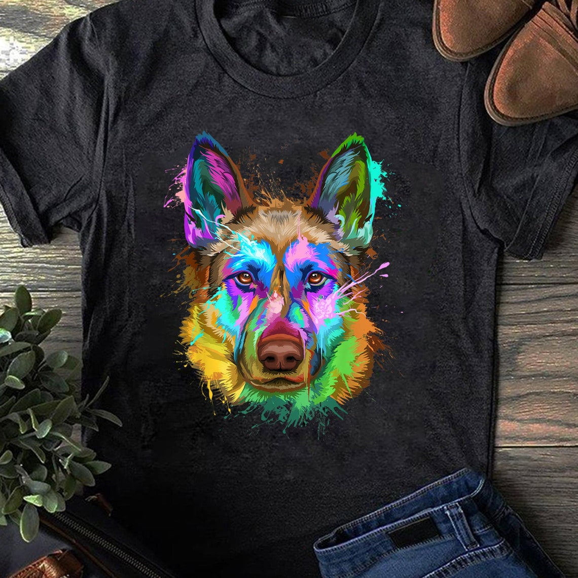 German Shepherd Splash Art Mom Dad Dog Pet Lover Gift T-Shirt - German ...
