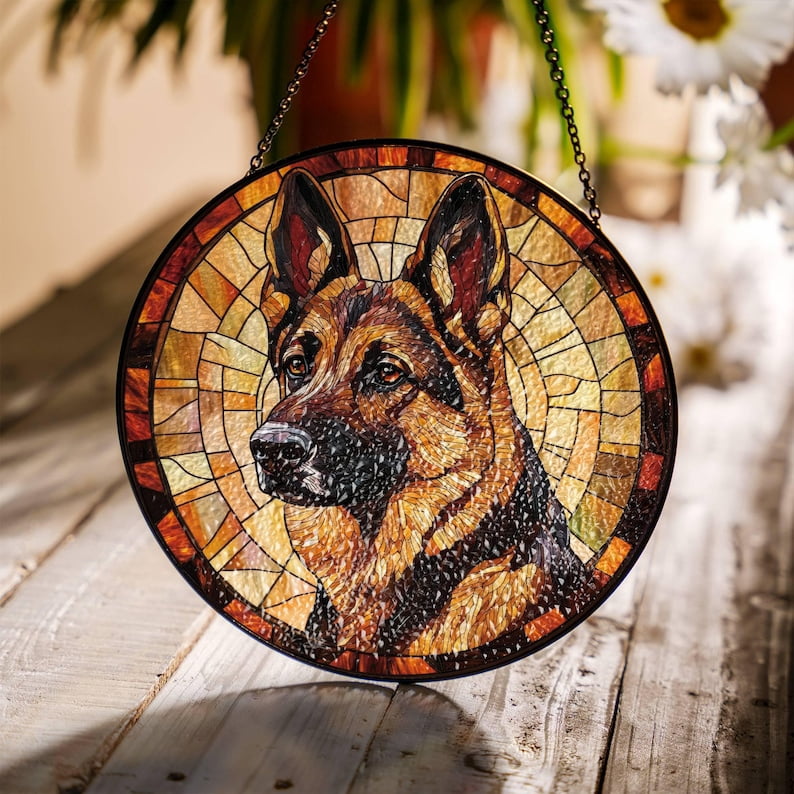 German Shepherd Stained Glass SunCatcher German Shepherd Light Catcher ...