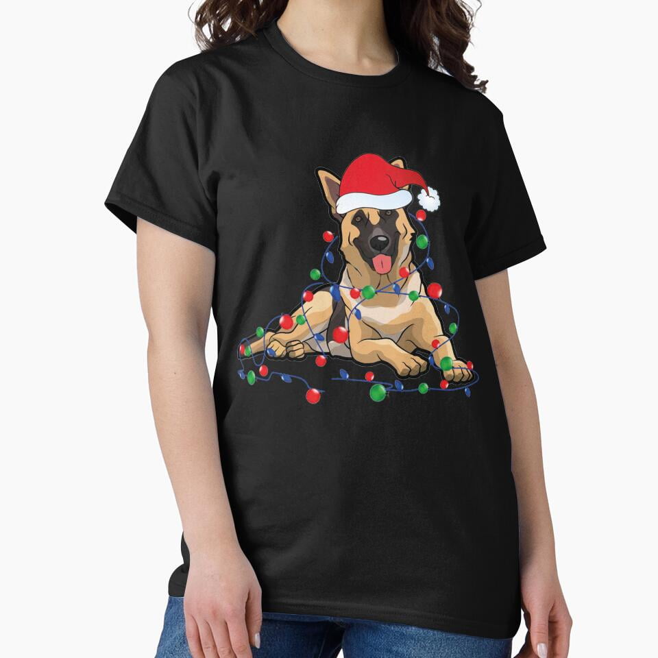 German Shepherd Tangled in Christmas Lights Holiday Dog G863 Unisex T ...