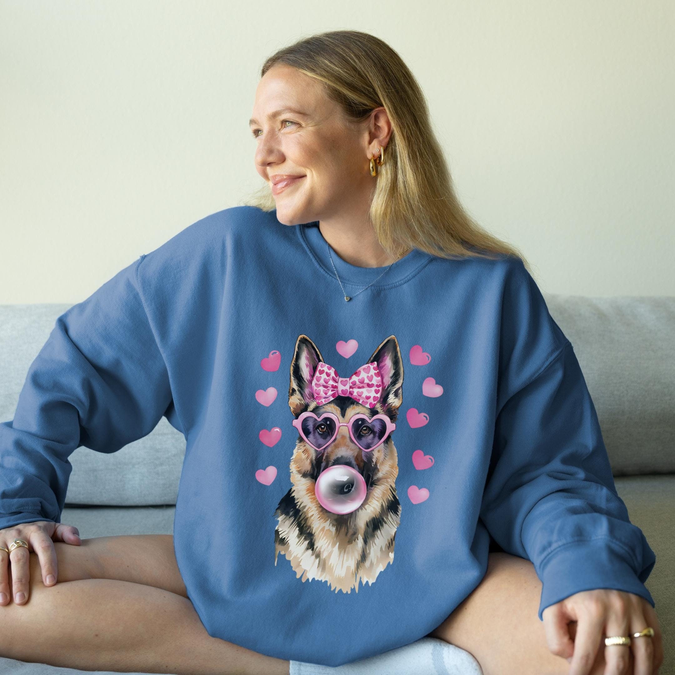 German Shepherd Valentine Day Sweatshirt, Heart Bow German Shepherd ...