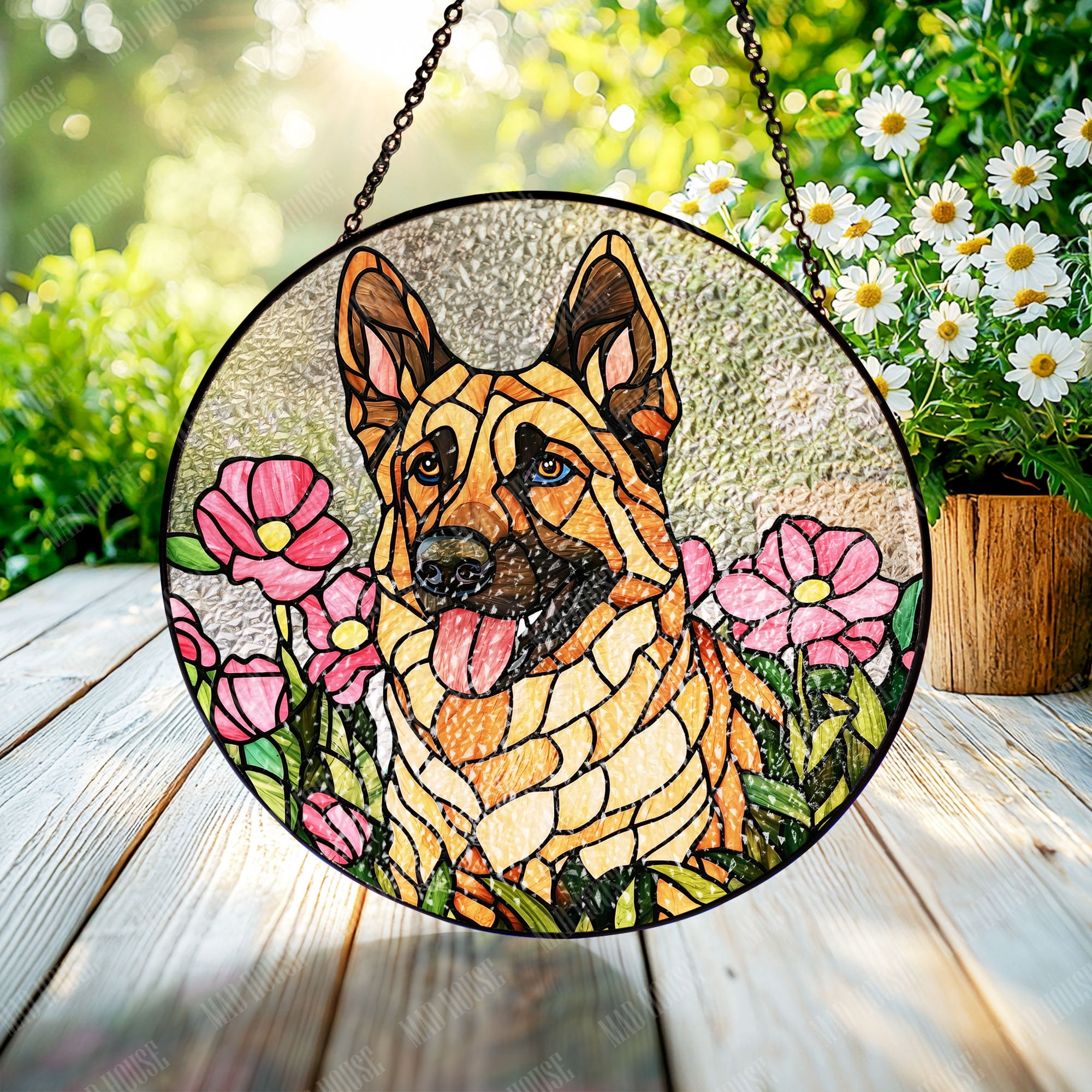 German Shepherd Window Hanging Glass, Stained Glass Car Decoration ...