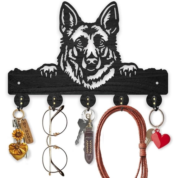 German Shepherd Wood Key Holder forWall 11.8x7.8inch Dog Animal Wall ...