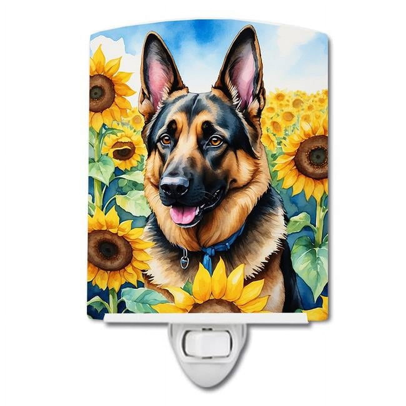 German Shepherd in Sunflowers Ceramic Night Light 4 in x 6 in - Walmart.com