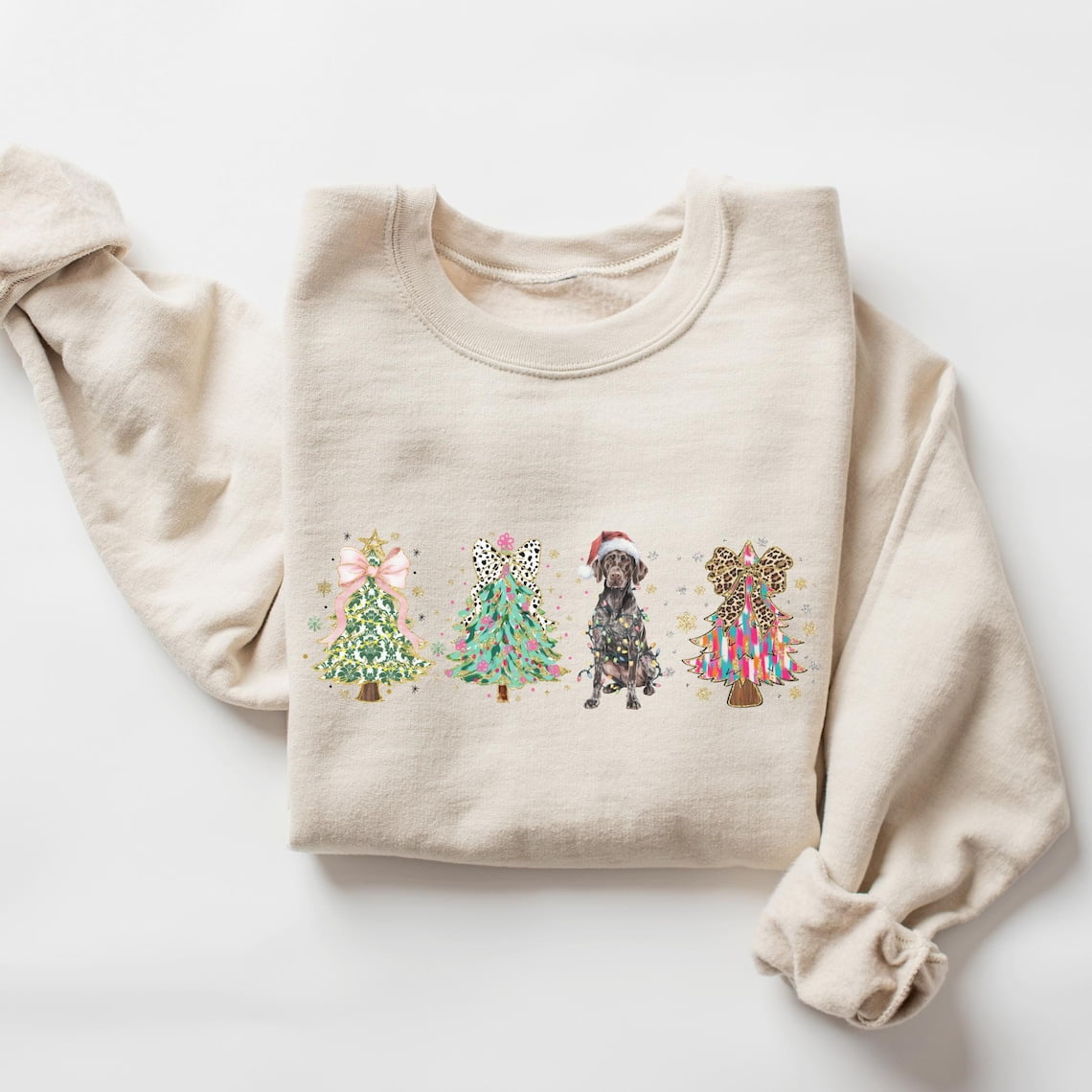 German Shorthair Pointer Colorful Tree Sweatshirt, Merry Gsp Dog Mom ...