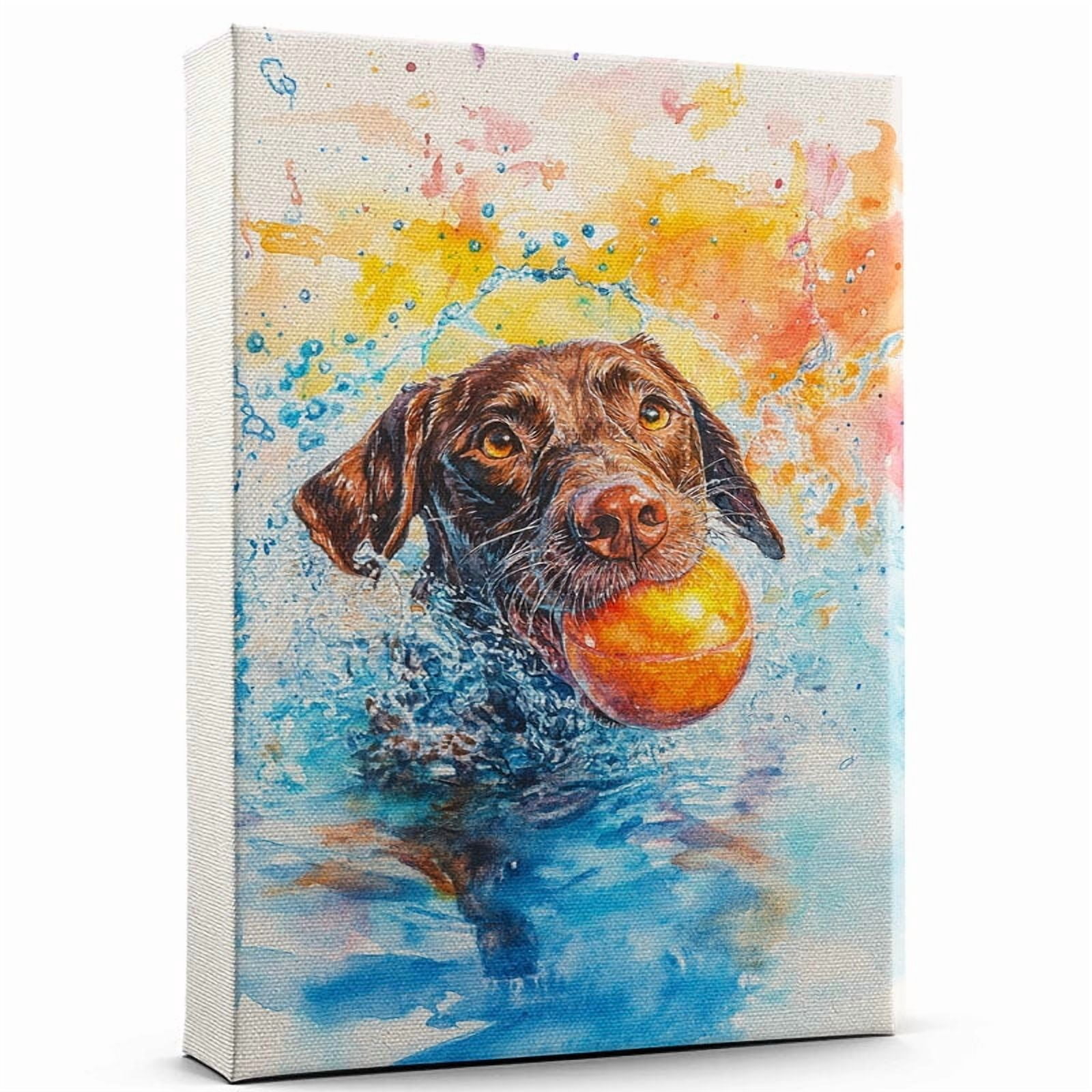 German Shorthaired Pointer Dog Stretched Canvas Size 8x12 Swimming ...