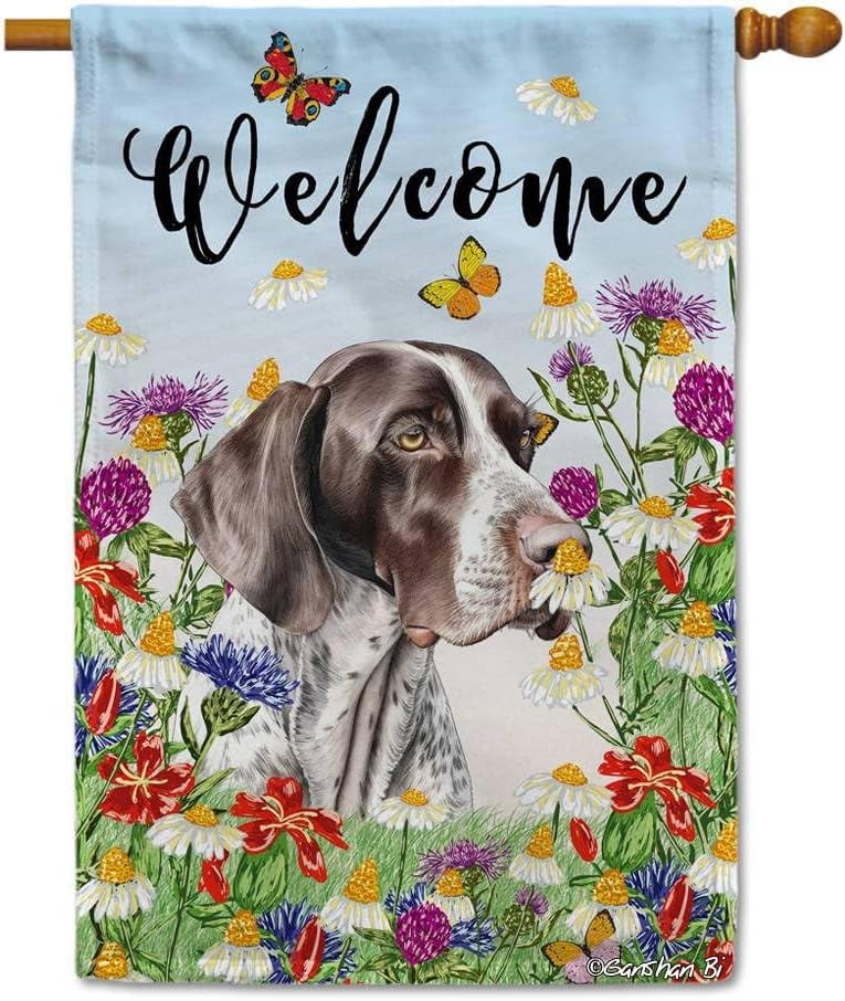 German Shorthaired Pointer Welcome Spring Summer House Flag for Outside ...