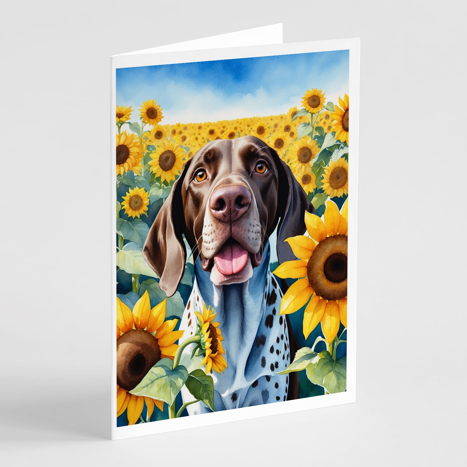 German Shorthaired Pointer in Sunflowers Greeting Cards Pack of 8 7 in ...