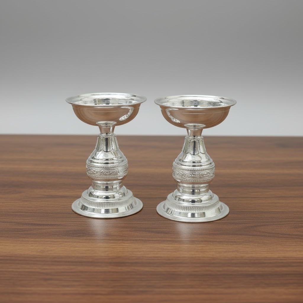 German Silver Naksi Work Small Kundulu / Deepalu – Round Diya for Pooja ...