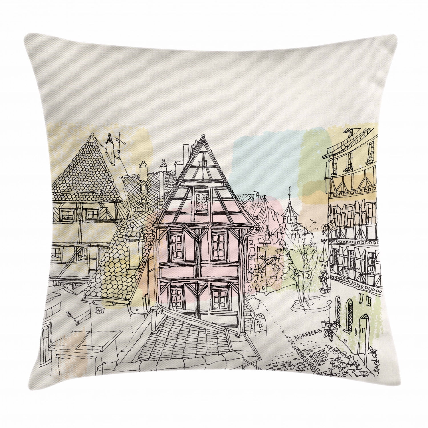 German Throw Pillow Cushion Cover, Historic Traditional Scene Nuremberg ...