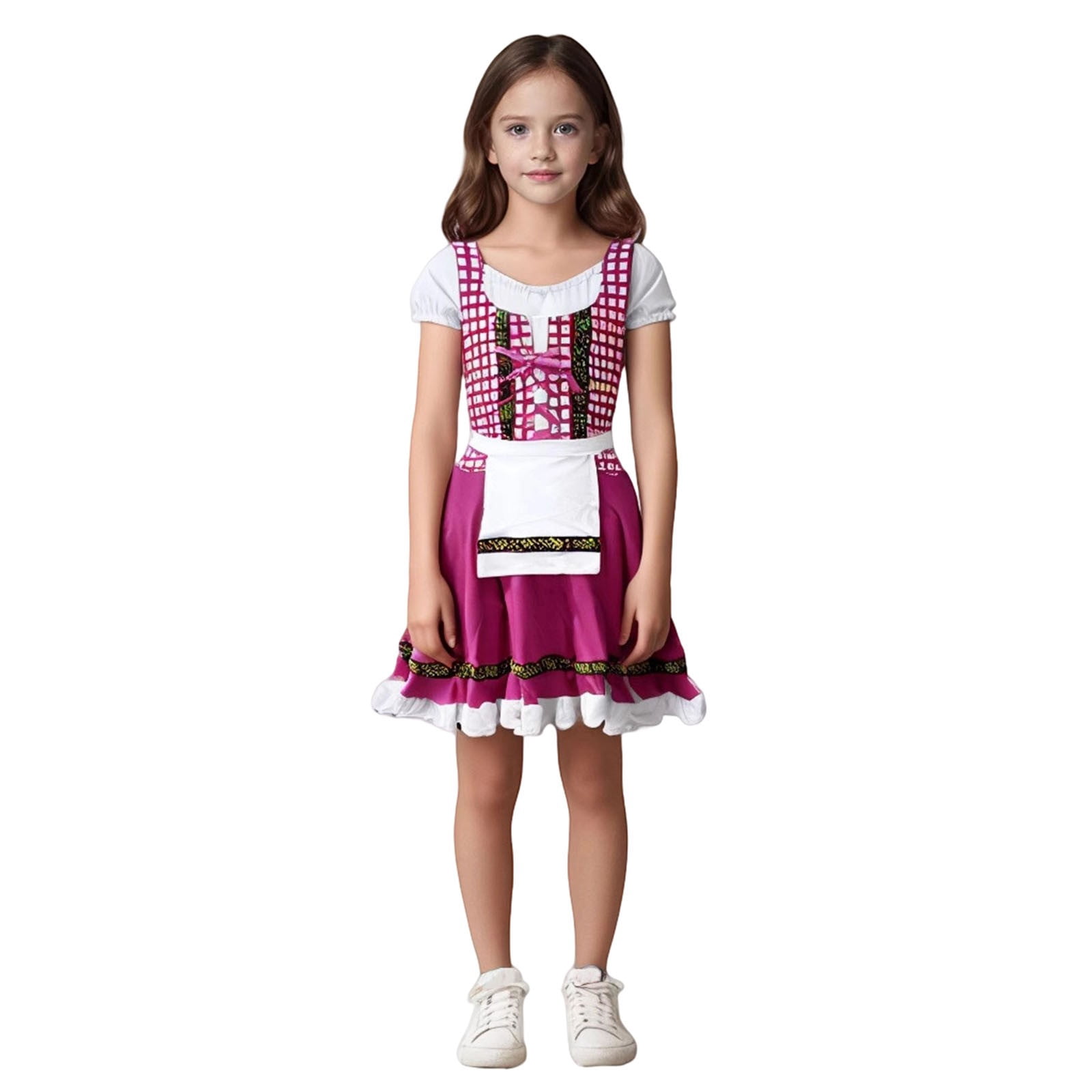 German Traditional Oktoberfest Dirndl Dress For Kids Bavarian Plaid ...