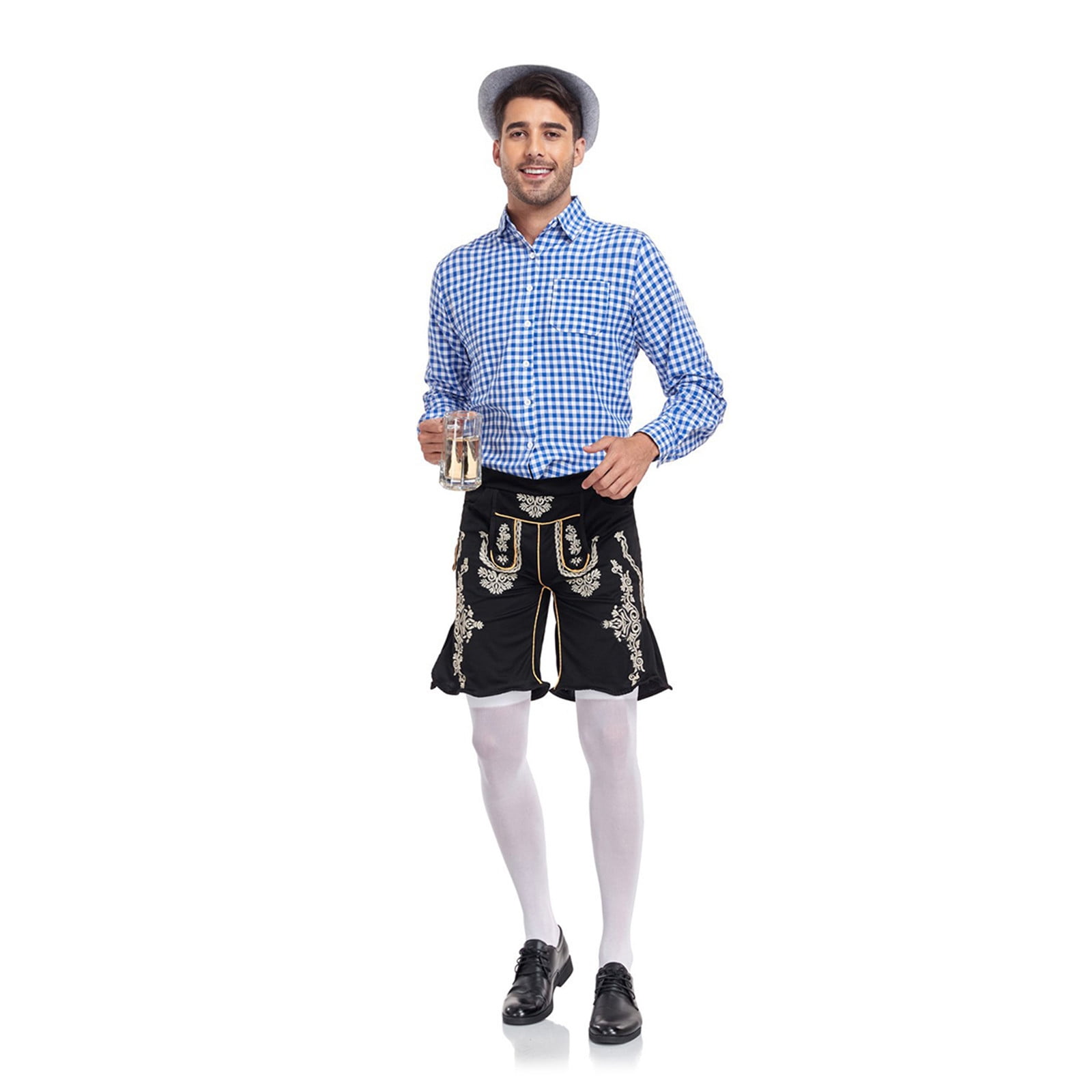 German Traditional Oktoberfest Lederhosen Plaid Shirt with Suspenders ...