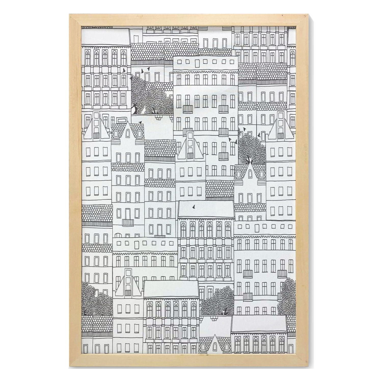 German Wall Art with Frame, Hand Drawn German Style Houses Monochrome ...